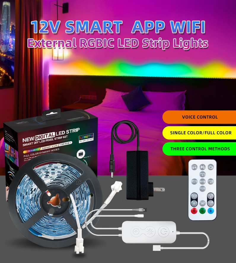WiFi Control Addressable LED Strip Light Kit | RGB IC Lights
